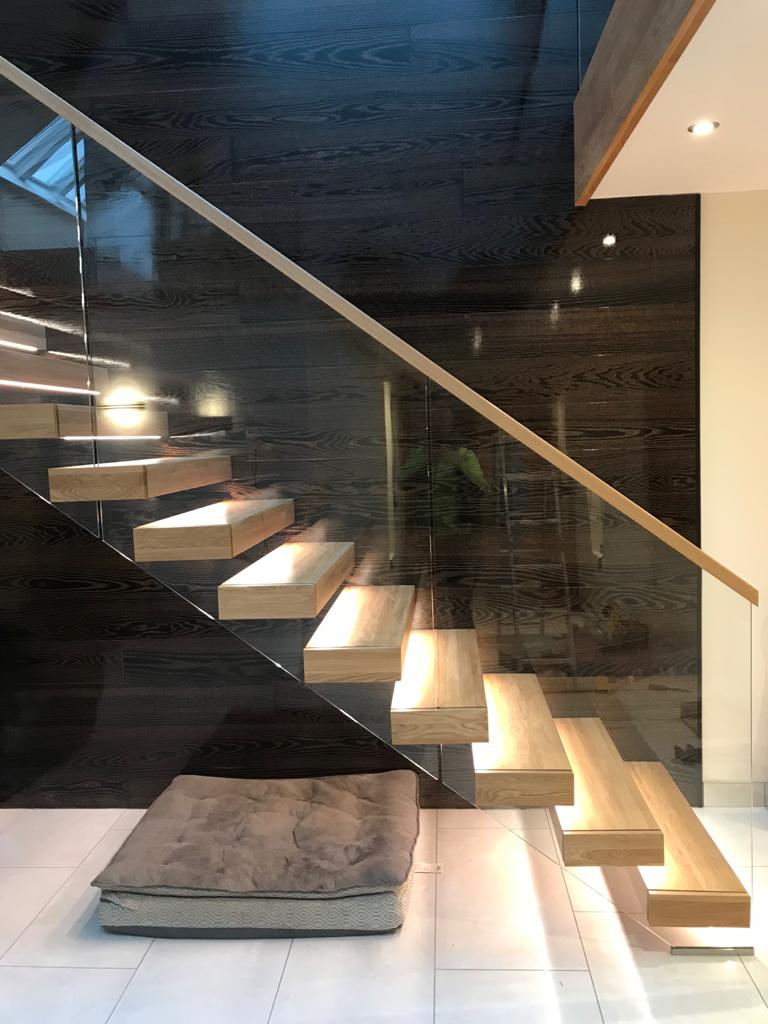 LED interior floating staircase glass railing stairs - Foshan Evans